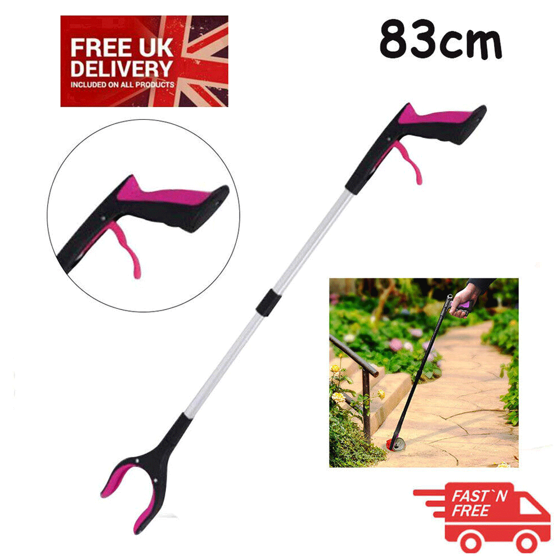 Foldable & Extendable Pick Up Grabber Reacher Stick Reaching with LED ...