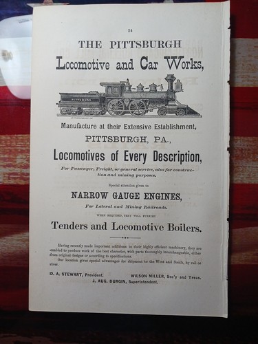 1871 Railroad Advertising PITTSBURGH LOCOMOTIVE CAR WORKS Train Engines ...
