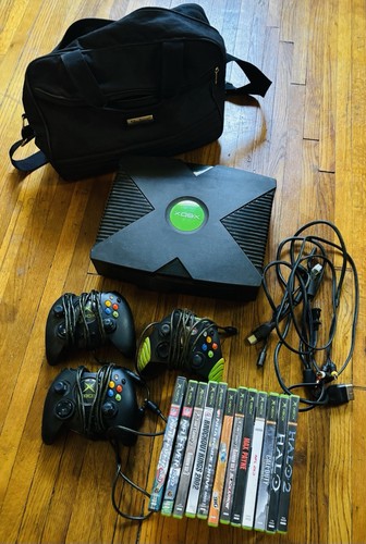 Original 1st Gen Xbox Video Game Console + Controllers, Cords, Bag + 12 ...
