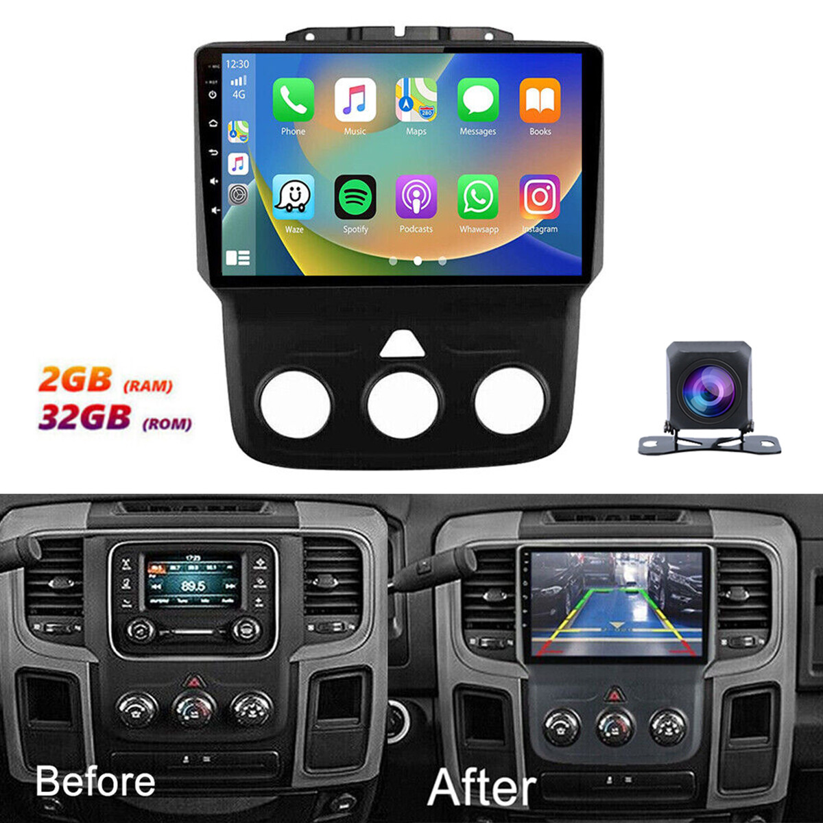 Android 12 Car Stereo Radio for Dodge Ram 2013-18 1500 2500 CarPlay GPS ...