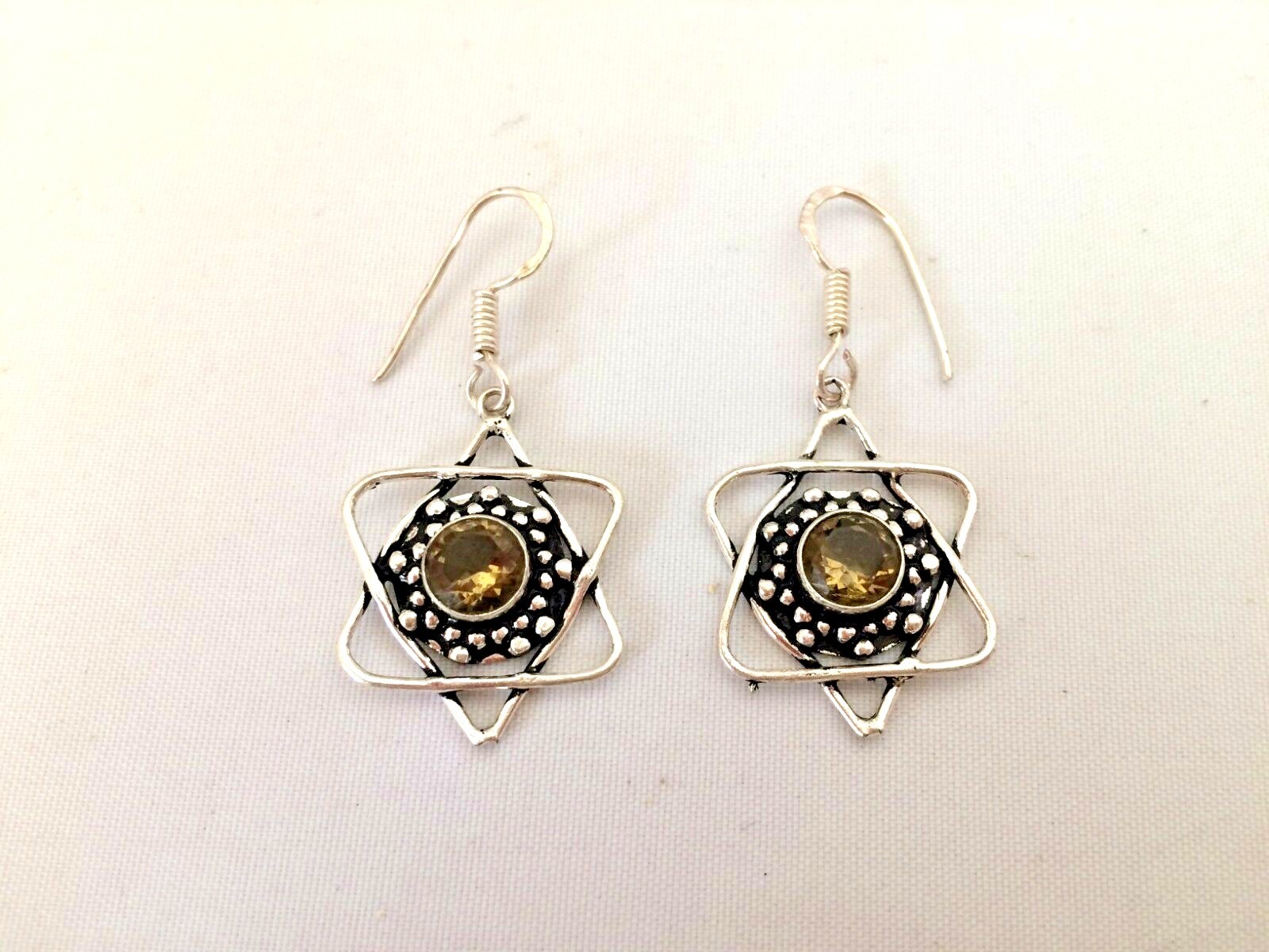 STERLING SILVER PLATED CITRINE QUARTZ JEWISH STAR EARRINGS M14697 | eBay