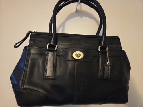 COACH 11047 Hampton Carryall Black Leather Purse Shoulder Bag Satchel ...