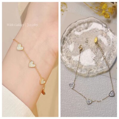 Gold Heart Love Crystal Dics Bracelet Chain Bangle Birthday Gift ...