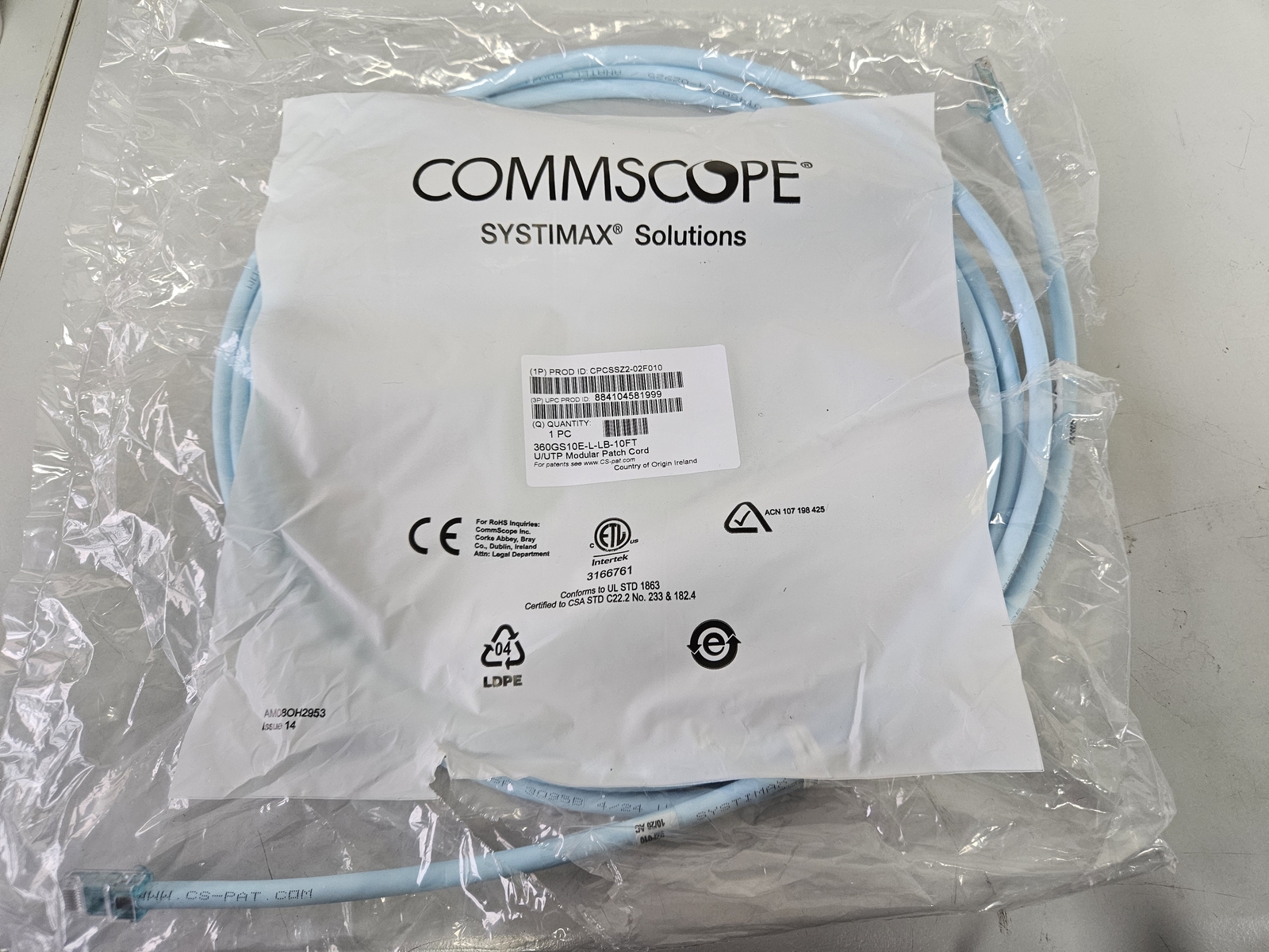 COMMSCOPE U/UTP Modular Patch Cord - Light Blue 10ft ( CPCSSZ2-02F010 ...