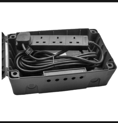 Masterplug Outdoor Weatherproof Power Box Kit IP54 4 Gang Socket 10M ...