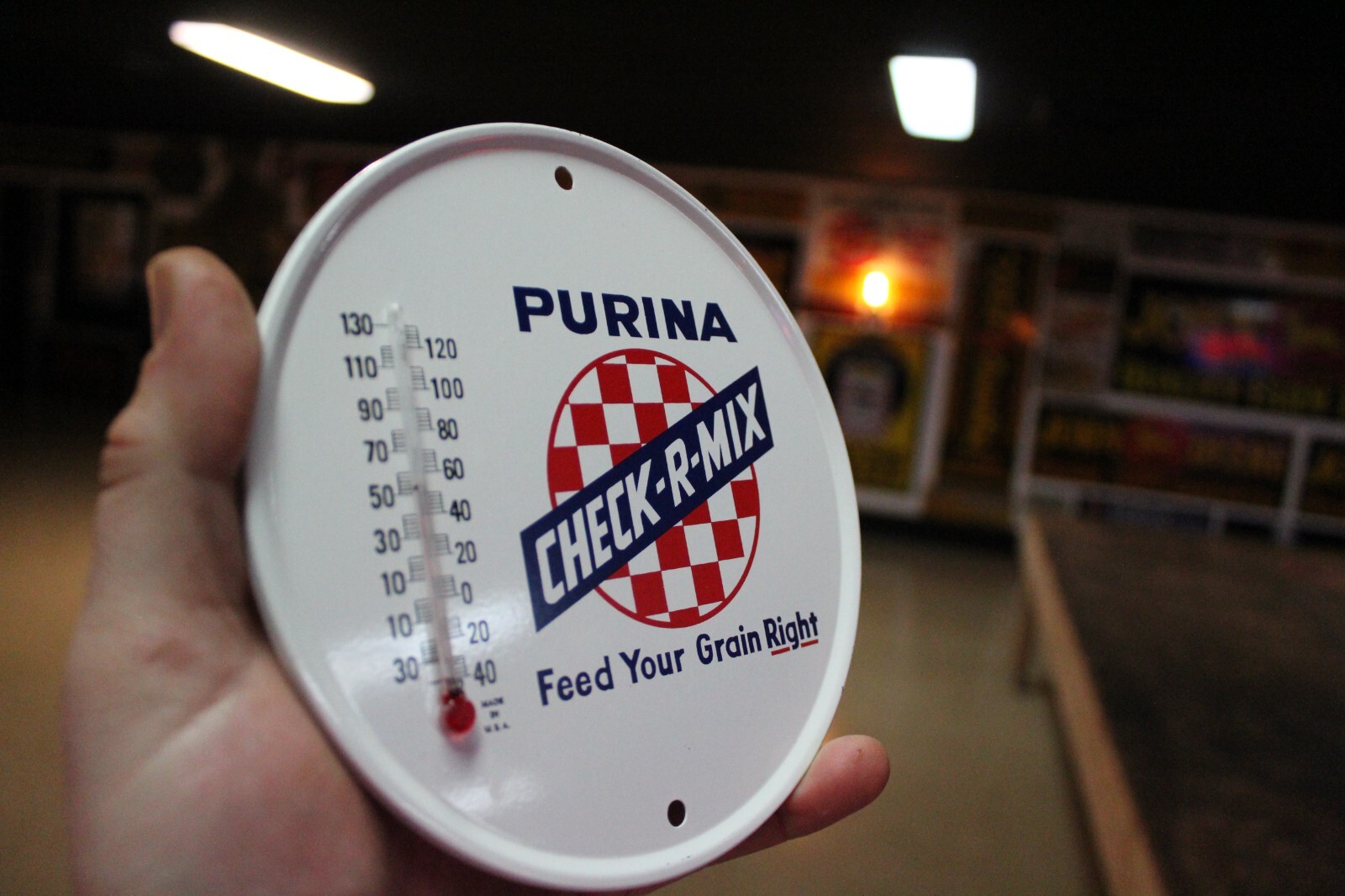 RARE 1960s PURINA CHECK-R-MIX GRAIN DEALER METAL THERMOMETER SIGN FARM ...