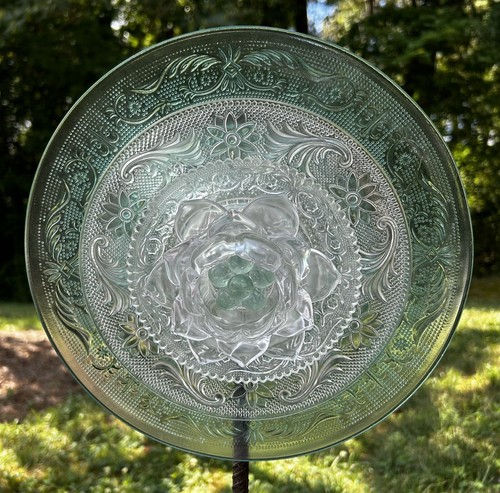 Light Green & Clear Rose Glass Garden Flower Repurposed Suncatcher Yard ...