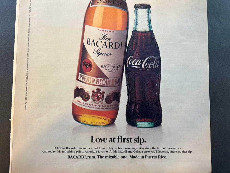 Bacardi and Coke Coca Cola "Love at First Sip" 1982 Vintage Full-Page ...
