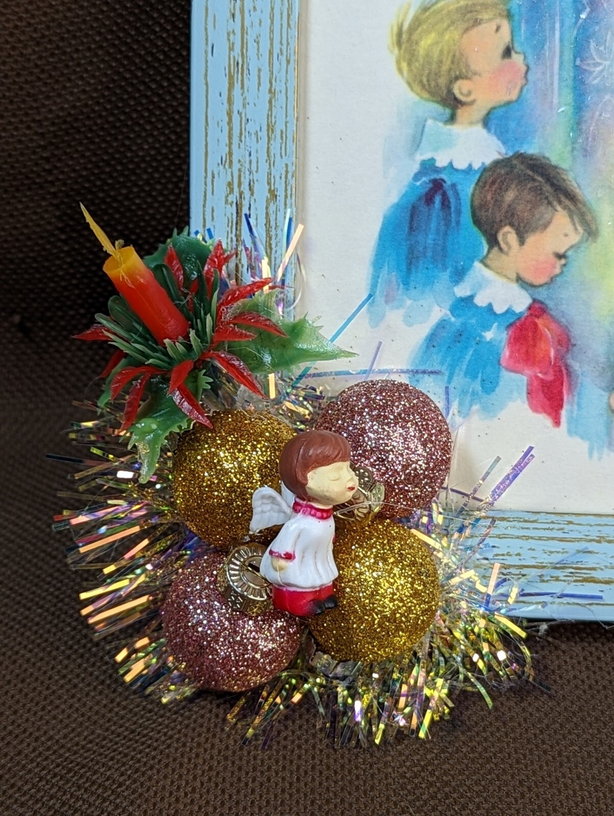 Framed Vintage Christmas Card with Vintage Choir Boy/Angel - Assemblage ...