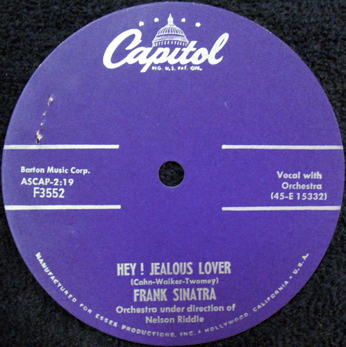Frank Sinatra HEY! JEALOUS LOVER unused vintage Capitol Records 45 ...