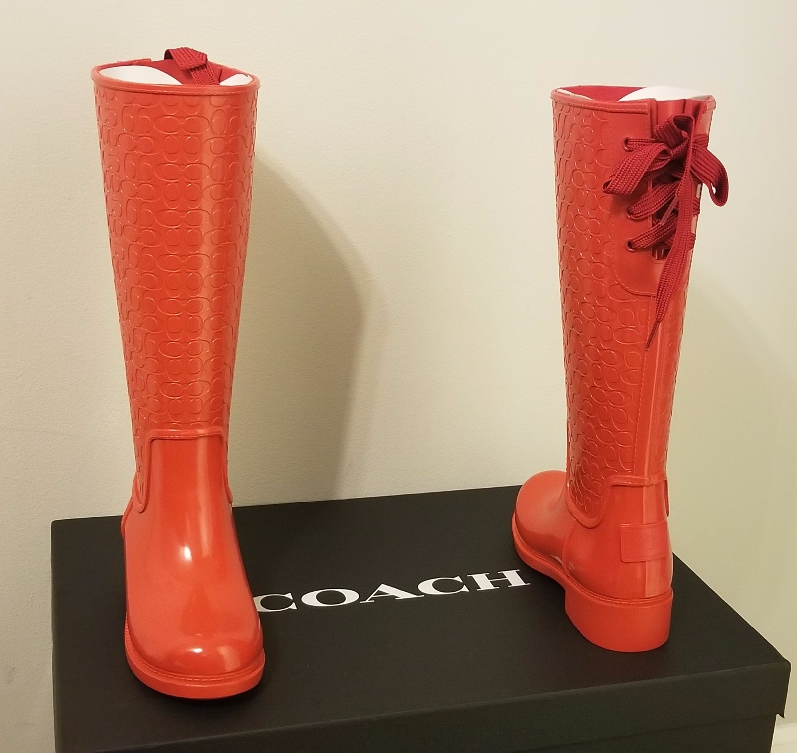 Women's COACH Signature Rain Boots Red Sizes 5, 6, 7, 8 & 11 Style ...