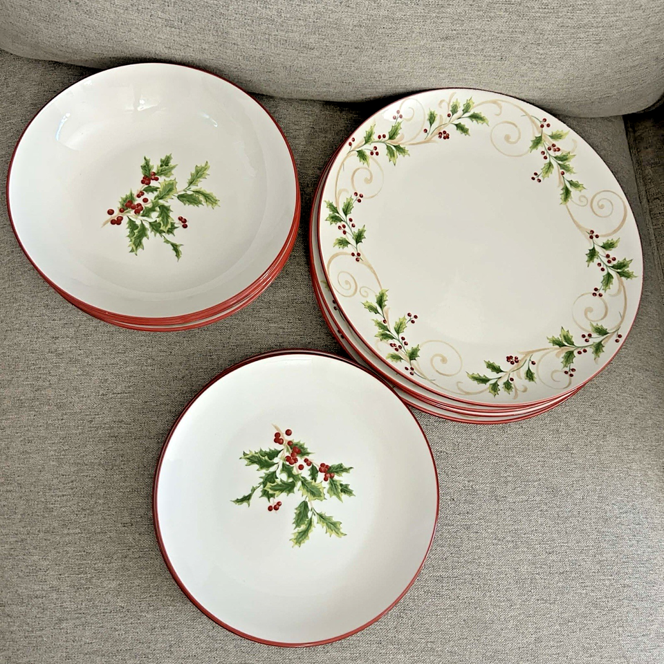 NEW Lenox Holiday Holly Scroll 12pc Set Dinnerware, Service for 4 | eBay