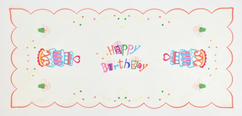NEW! HAPPY BIRTHDAY Celebration Embroidered TABLECLOTH Runner Tabletop ...