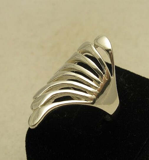 Stylish Long Genuine Sterling Silver Ring Solid 925 Handmade Hallmarked ...