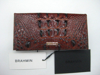 Brahmin Croc Embossed Leather Cordelia Checkbook Wallet Pecan Melbourne ...