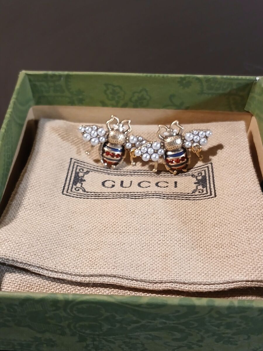 AUTHENTIC WOMEN'S GUCCI GOLD TONE FAUX PEARL RED CRYSTAL BEE AUTHENTIC WOMEN'S GUCCI GOLD TONE FAUX PEARL RED CRYSTAL BEE