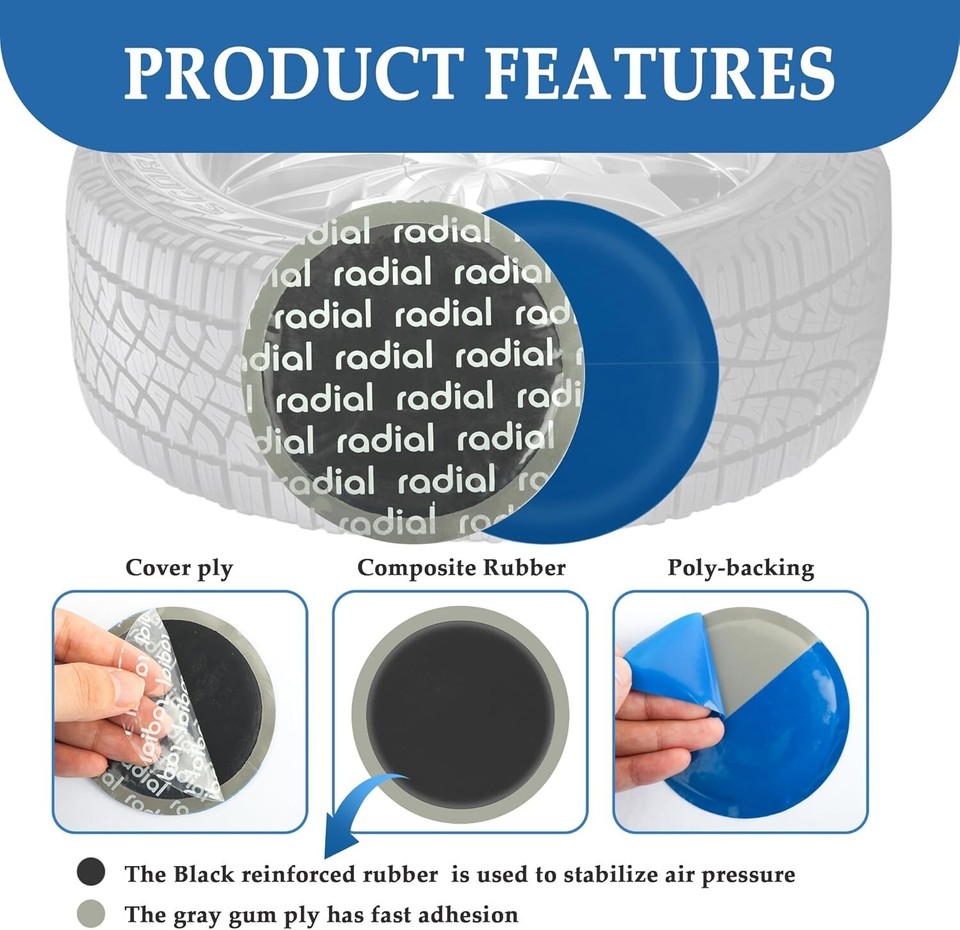 15PCS 79Mm Car Tire Patch Kit,Round Rubber Tire Repair Patch for Fast ...