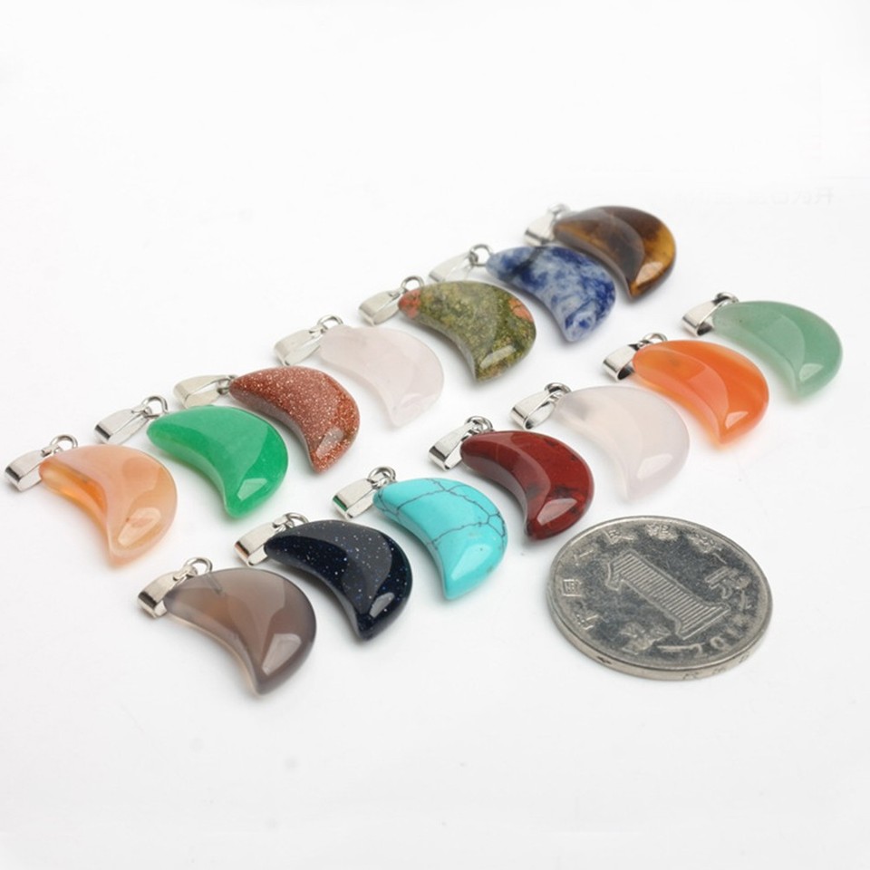 10 Pcs Agate Crystal Moon Shape Necklace Pendants for Jewelry Making ...