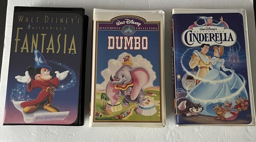 Walt Disney VHS Lot Of 3 Movies Cinderella Fantasia Dumbo Clam Shell ...