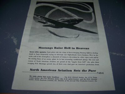 1944 N.A. P-51 MUSTANG "MUSTANGS RAISE HELL IN HEAVENS"..1-PAGE SALES ...