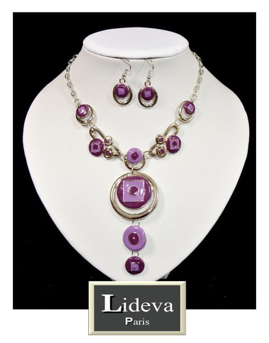 Set Collana Orecchini Gioielli Collier Smaltato Paris 1A Lilla Argento | eBay