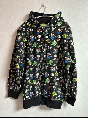 2008 Super Mario 3 Full Zip Hoodie Nintendo All Over Print Black Mens M ...