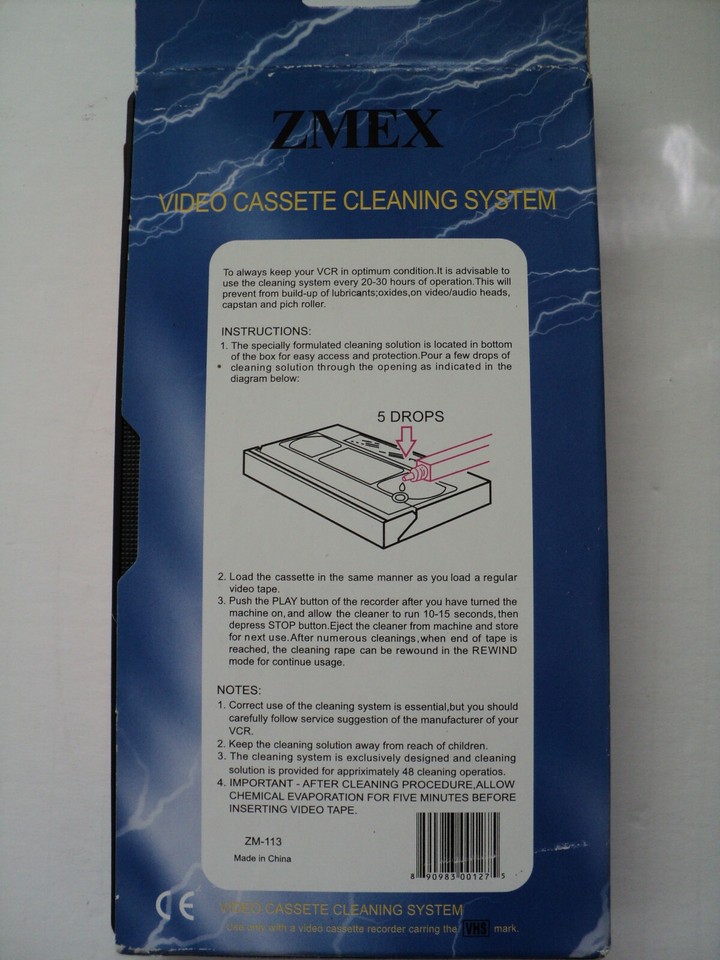 ZMEX VHS VCR Video Head Cleaner Non-Abrasive Wet Head Cleaning System ...