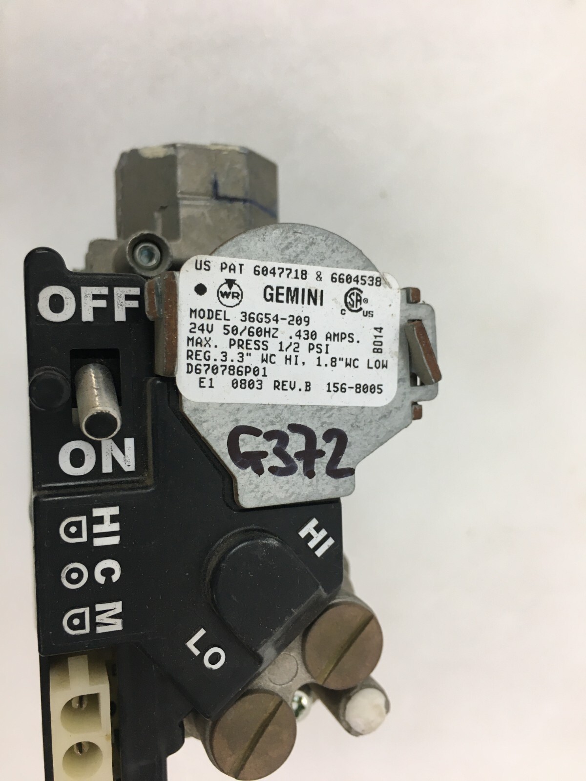 White Rodgers GEMINI 36G54-209 HVAC Furnace Gas Valve D670786P01 used # ...