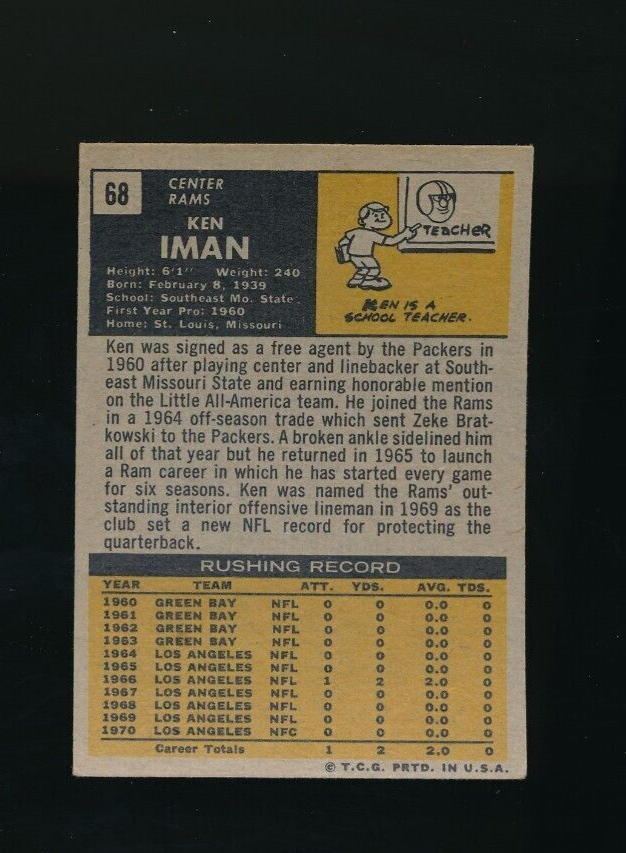 1971 Topps #68 Ken Iman rookie rc signed auto autograph blue sharpie ...