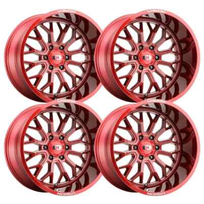 (Set-4) Vision Offroad 402 Riot 20x10 6x135 -25mm RED Wheels Rims 20 ...