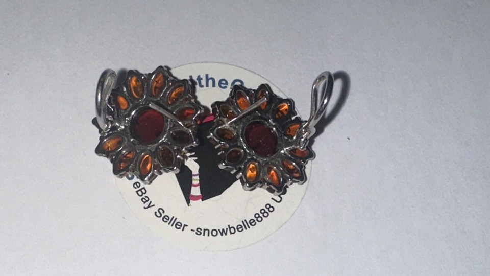 SOLID 925 RHODIUM PLATED 20MM MULTI COLOR AMBER EARRINGS OMEGA CLIP 5. ...