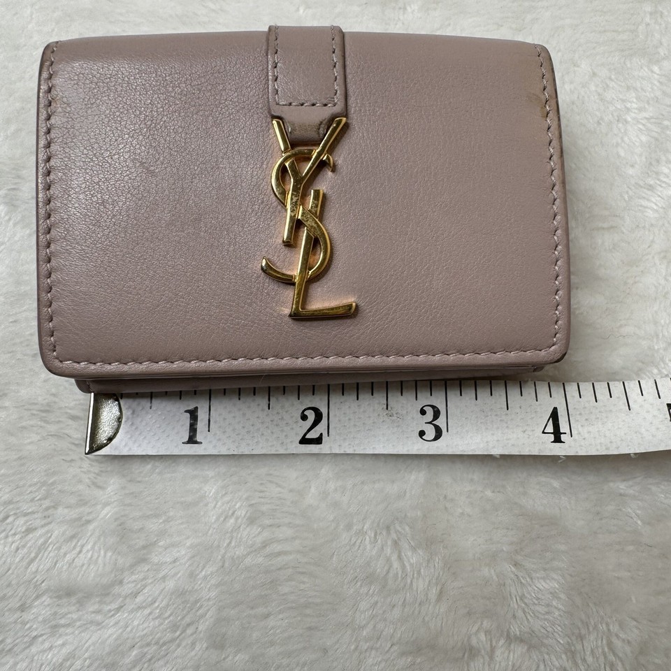 Yves Saint Laurent YSL Compact Trifold Wallet Cassandra Pink Beige Gold ...
