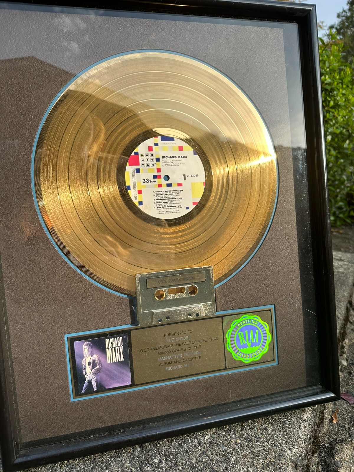 Richard Marx Self-Titled RIAA Gold Record Award 500K Copies Should've ...