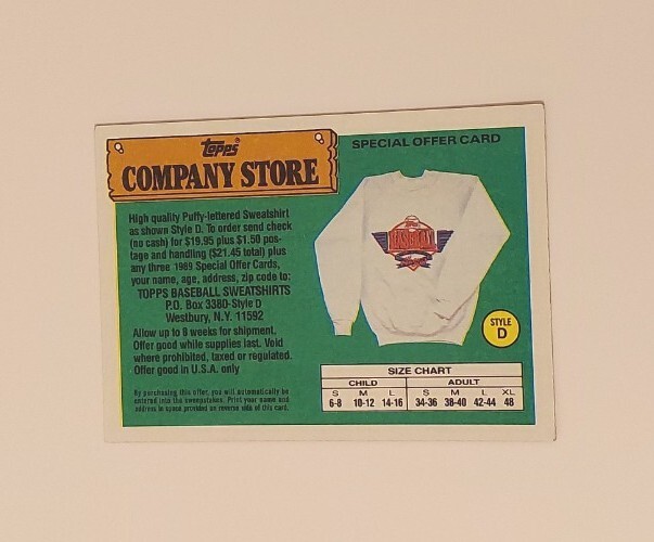 1989 Topps COMPANY STORE SPECIAL OFFER CARD CHOOSE YOUR CARD shirt hat ...