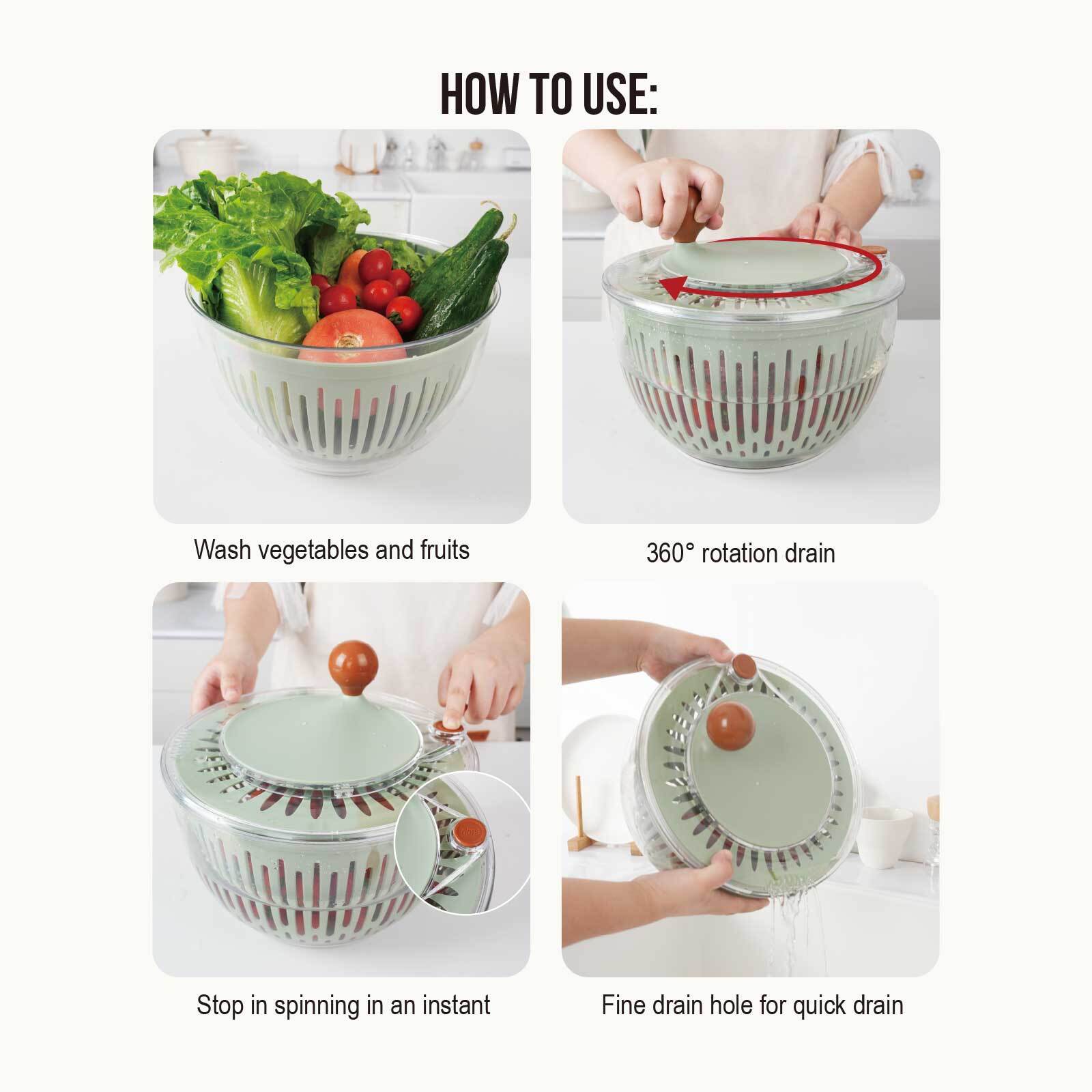 5L Large Salad Greens Spinner Fruti Missing Wash Bowl Multi-use Rotary ...