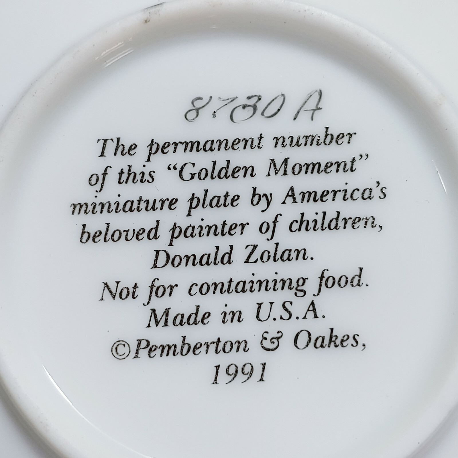 1991 Pemberton & Oaks Donald Zolan "Golden Moment" Miniature Plate, 3-1 ...
