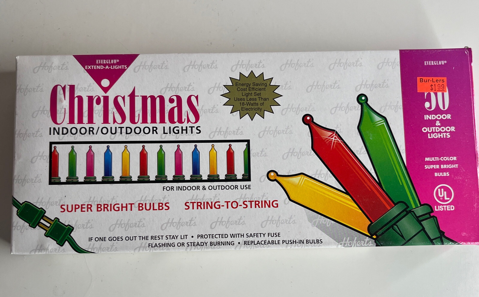 Everglow In/Outdoor Steady 50 Super Bright Christmas String Light Set ...