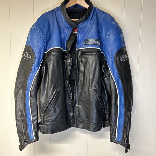 Mens First Racing Black/Blue Leather Motorcycle Racing Jacket | Size ...
