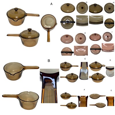 Vision Corning Pyrex Vintage Glass Cookware Pots & Lids U PICK Amber ...