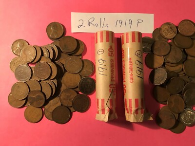(2) Rols 1919 P Wheat Pennies Penny Cent 100 total coins | eBay