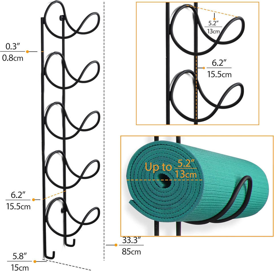 Moduwine Yoga Mat Storage Rack, Towel Rack with Hooks for Hanging Yoga ...