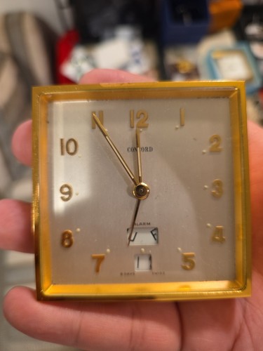 Vintage Concord Swiss 8 Day Mechanical Alarm Travel Clock Gold Tone w ...