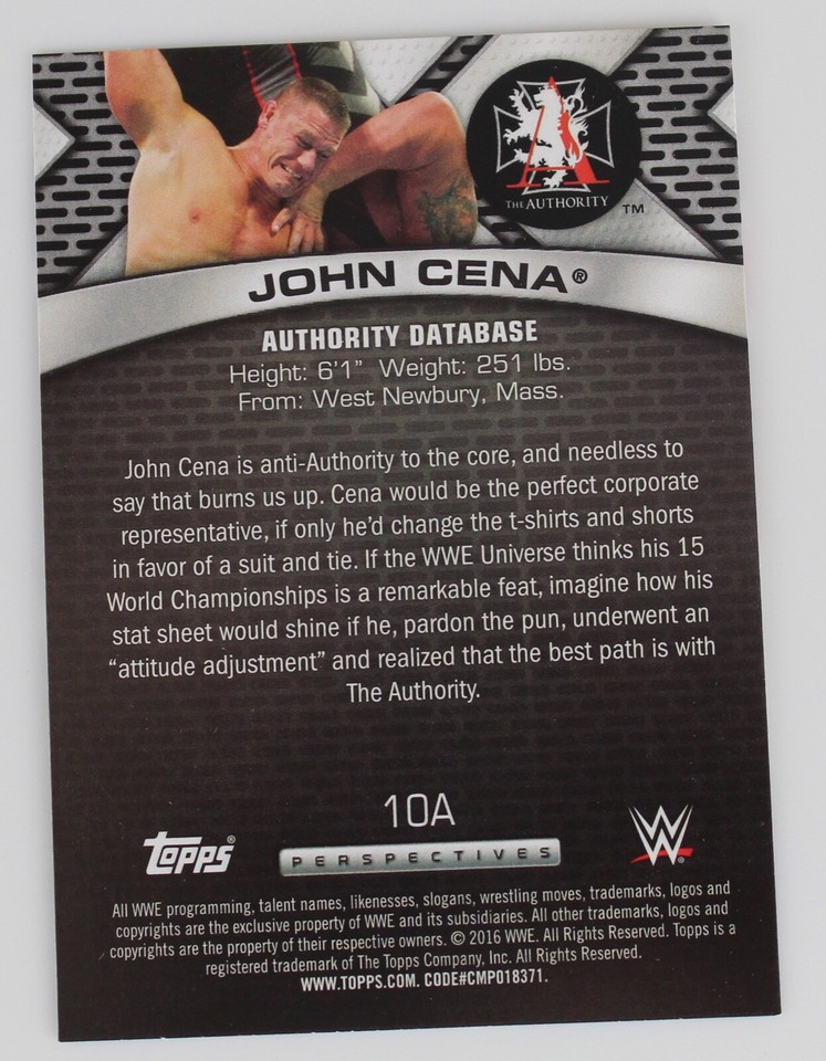 John Cena Topps WWE Wrestling Trading Card WWF AEW Raw Smackdown ...