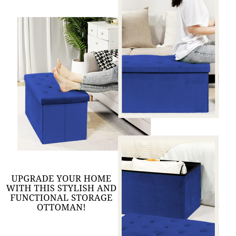 Foldable Velvet Storage Ottoman – Large Tufted Ottoman, Footstool ...
