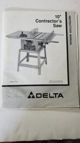 DELTA 10" Contractor's Table Saw Owner Instructions & Parts Manual | eBay