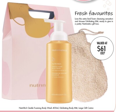NUTRIMETICS NUTRI-RICH GENTLE FOAM BODY WASH 400ML Exfoliating Mitt ...