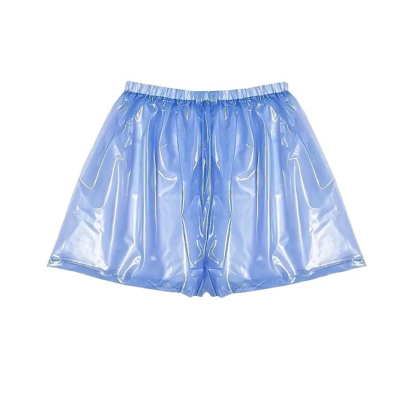 BLUE PLASTIC CLEAR SEE THROUGH BOXERS /SHORTS FETISH WEAR ADULT ...
