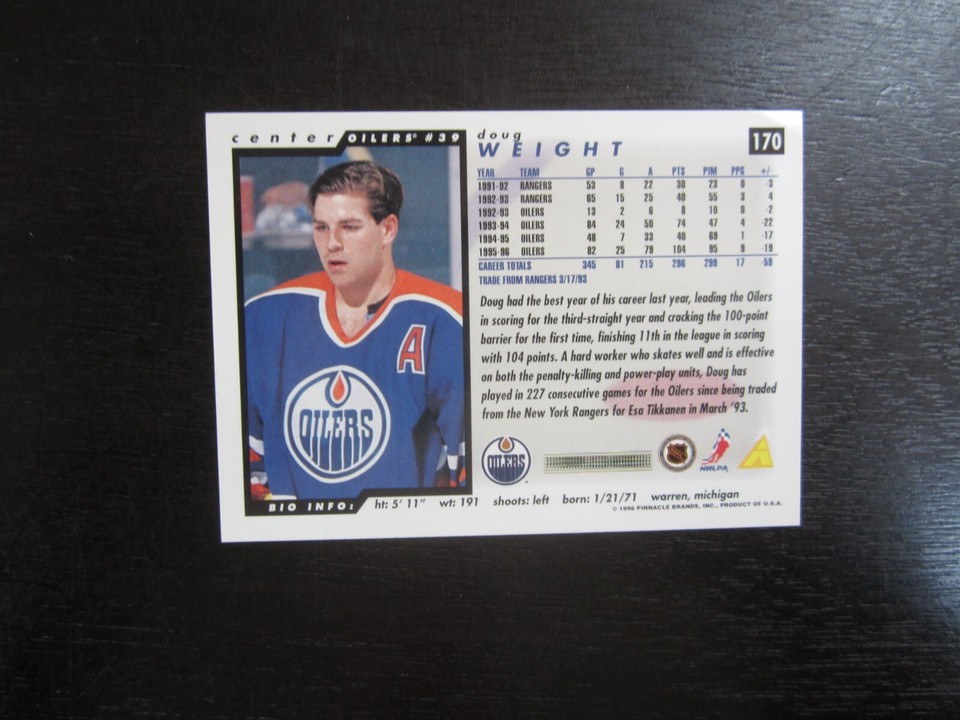 1996-97 Score # 170 Doug Weight Autograph Signed Auto Card (B) Edmonton ...