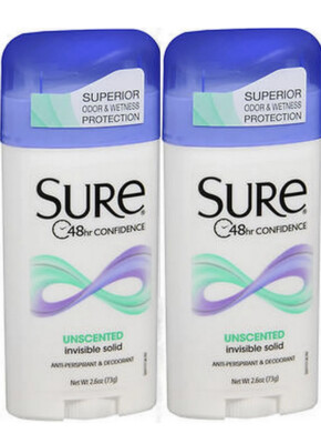 Sure Deodorant 2.6oz Invisible Solid Unscented 2 Pack | eBay