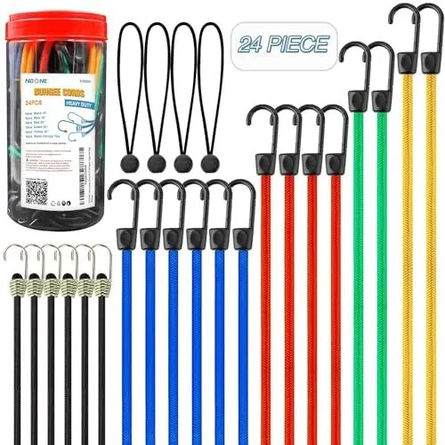 Heavy Duty Assortment Bungee Cords with Hooks 24pcs Heavy Duty Bungie ...